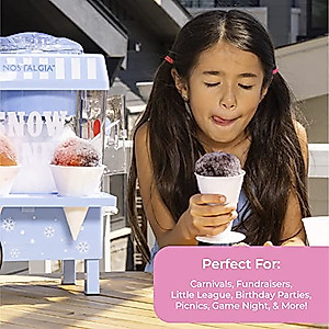 Nostalgia Vintage Countertop Snow Cone Machine - Slushie Machine - Shaved Ice Machine and Crushed Ice Maker - Makes 20 Icy Treats, Includes 2 Reusable Plastic Cups & Ice Scoop – Blue