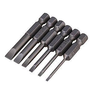 CNBTR 5cm Length S2 Alloy Steel Hex Shank Magnetic Flat Head Slotted Tip Screwdriver Bits 1/4inch Drive Pack of 6