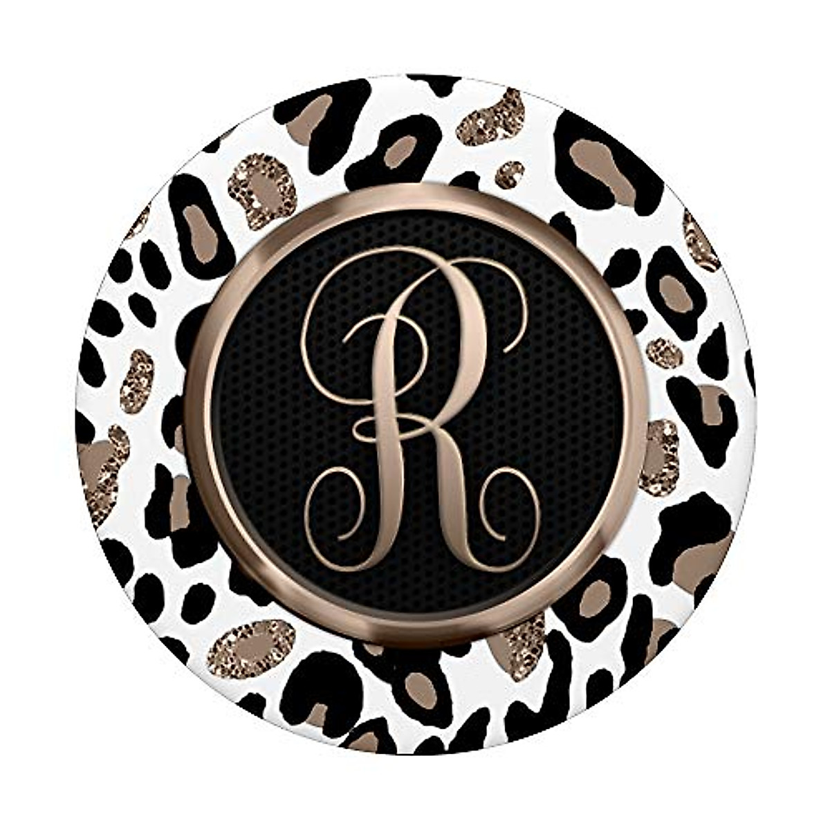 White Leopard Print Cheetah Monogram Initial "Letter R" PopSockets Swappable PopGrip
