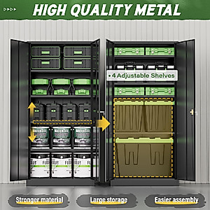 Greenvelly Metal Storage Cabinet, 72" x 32" x 16", Black Metal Cabinet with 2 Doors and 4 Adjustable Shelves, Locking Cabinet for Garage, Office, Home