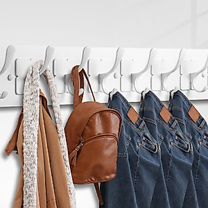 VIEBSOTG Coat Rack Wall Mounted,Wooden Wall Coat Rack with 8 Double Hooks for Hanging Clothes,Coats,Hats,Jackets,31.5inch (White, 8 Hooks)