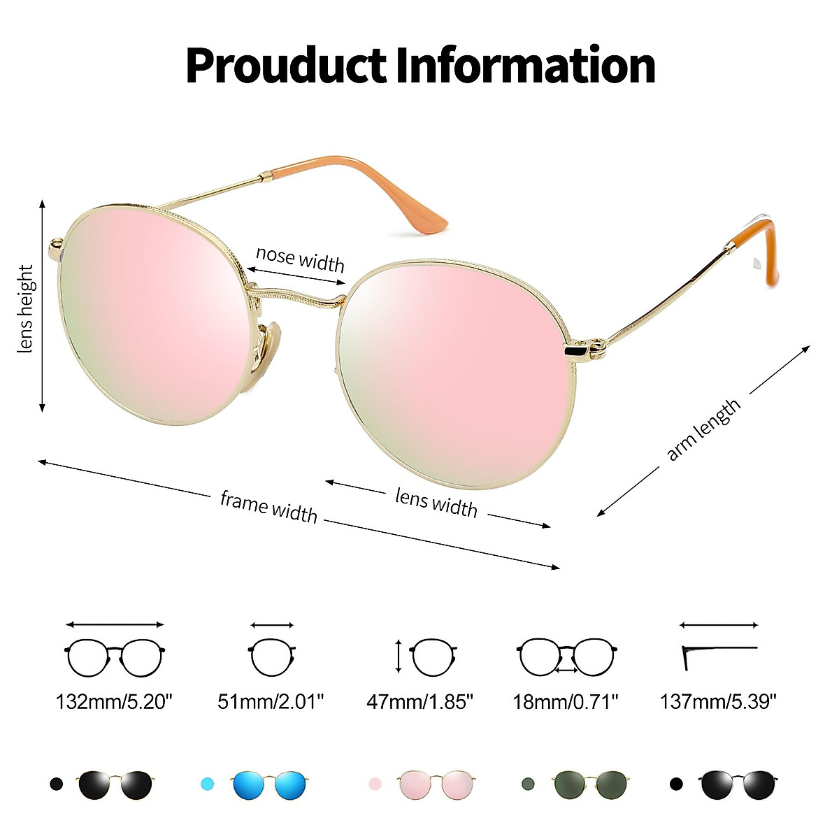 Joopin Big Round Pink Sunglasses Polarized UV400 Protection, Thin Gold Frame Circle Sun Glasses, Circular Mirror Shades Driving Fishing