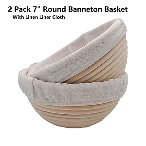 7 inches Round Banneton Basket for Bread Proofing, Dough Proofing Bowls with Removable Liner, Good for Home Sourdough Bakers Baking, 2 Pack