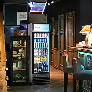 COTLIN Commercial Merchandiser Refrigerator with LED Lighting Single Glass Door, 9.0 Cu Ft Upright Display Beverage Cooler with Extra Shelves Drink Holders, ETL NSF Approved
