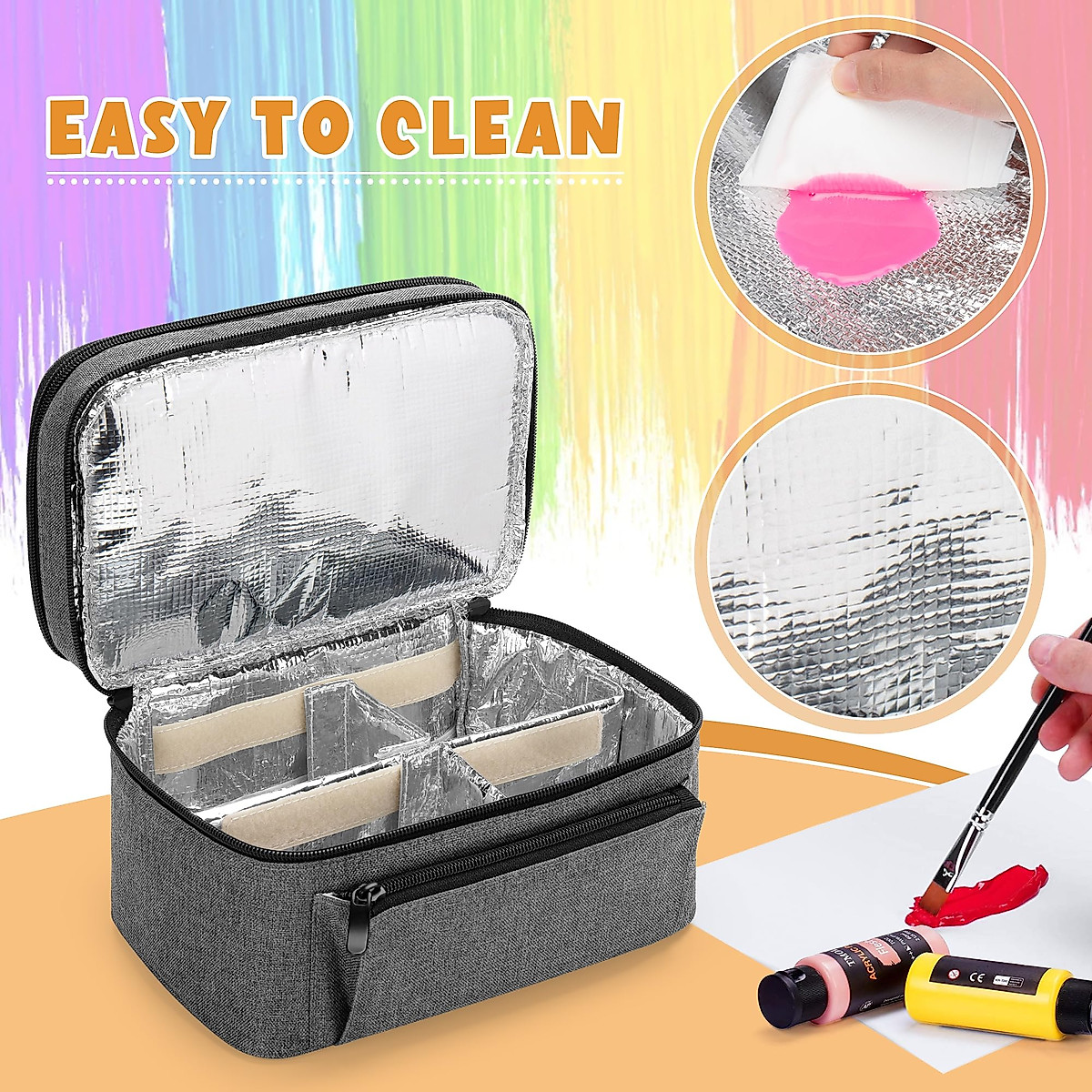 BAFASO Acrylic Paint Organizer Bag Hold 28 Bottles (2 oz), Acrylic Paint Storage Case with Tools Storage Section (No Accessories Included), Gray