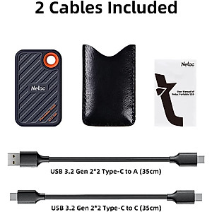 Netac 1TB Extreme Portable NVMe SSD Up to 2000MB/s Read 1700MB/s Write Speed USB 3.2 Gen.2 Business Travel Drive Essential External Solid State Drives Supports Win to Go, ZX20