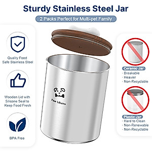 17 oz/6 cups+31 oz/10 cups 2PK Stainless Steel Dog Treat Container Airtight with Wooden Lid to Keep Fresh, Metal Dog Food Storage Container with Ceramic Bone Handle, Easy Clean Dog Treat Jar Bin