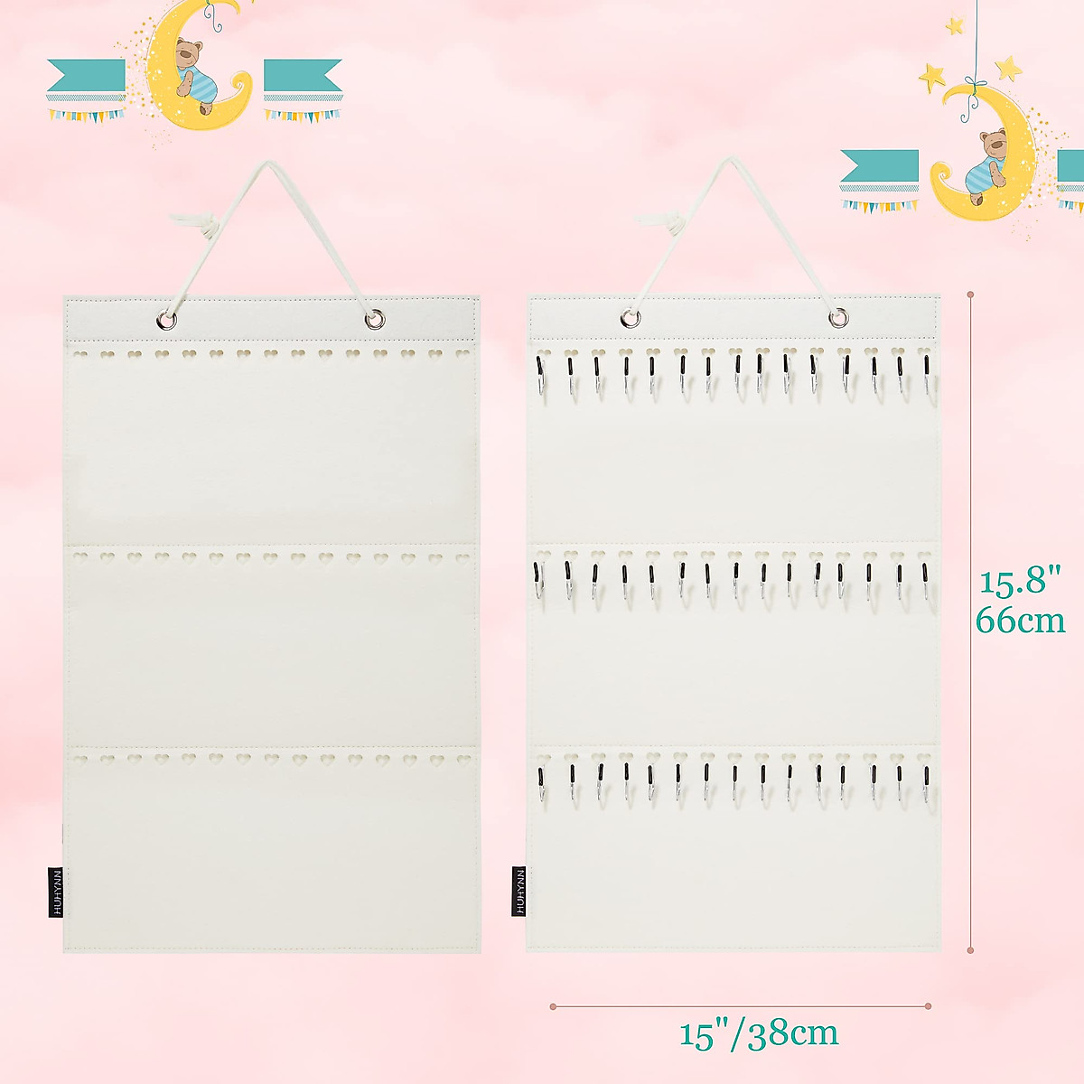 HUHYNN Scrunchie Holder for Women Girls, Hanging Scrunchies Organizer with 45 Hangers for Girls Hair Scarf Scrunchies Holder(NO Accessories Included) (Beige)