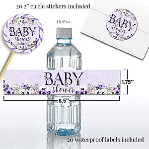 Amanda Creation Watercolor Violet Floral Baby Shower Party Bundle Includes 20 each of Invitations with Envelopes + 4 Different Sizes of Decorative Stickers, Diaper Tickets & Bring a Book Cards