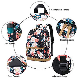 Natayoo Floral School Backpacks for Women Teen Girls College Bookbag Water Resistant Laptop Backpack with Lunch Bag and Pencil Bag,Large