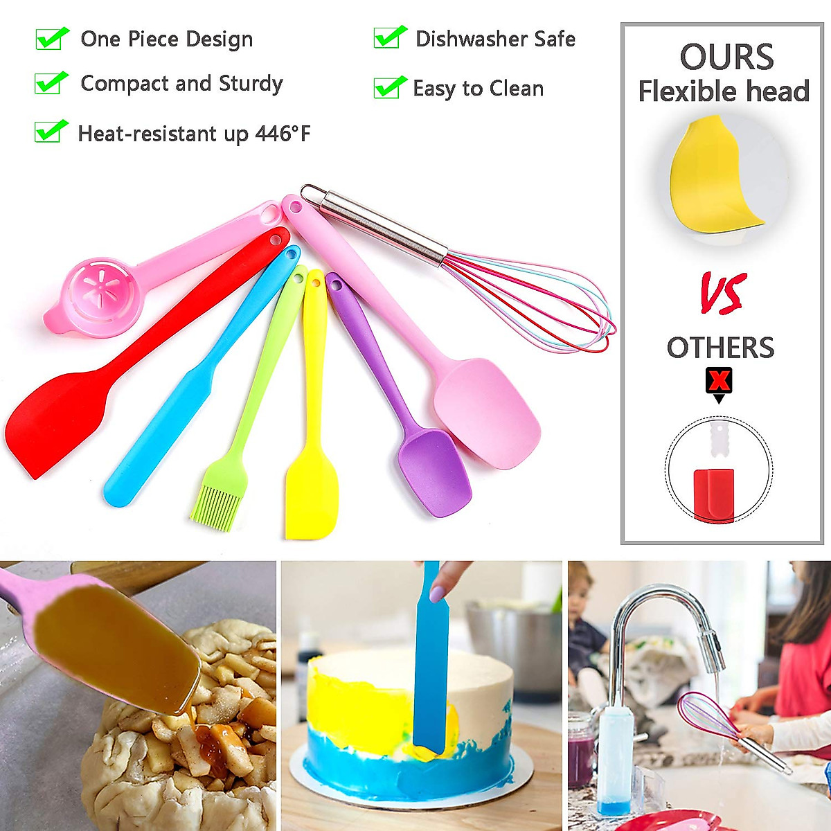 Baking Supplies - Silicone Spatulas Set, Rolling Pin, Pastry Mat, Silicone Baking Cups, Piping Bags and Tips, Measuring Cups and Spoons, Baking Set for Kids Teens Adult Beginner