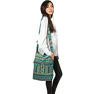 Tribe Azure Blue Aztec Canvas Large Hobo Cross body Shoulder Sling Slouch Casual Shopping Market Bag