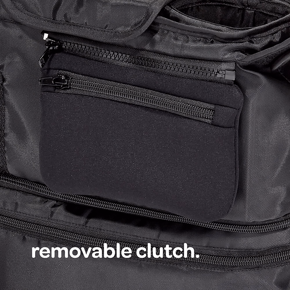 Larktale Universal Stroller Organizer | 2-in-1 Stroller Handlebar Console with Two Insulated Cup Holders, Multiple Storage Pockets, Phone Holder, Removable Shoulder Strap and Zippered Clutch | Removable Cooler Pouch for Transporting Baby's Food, Drinks, a