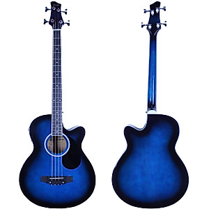 YMC 4 Strings Cutaway Acoustic-Electric Bass Guitar With 4-Band Equalizer, Adjustable Truss Rod,Gig Bag,Strap,Picks-Blue