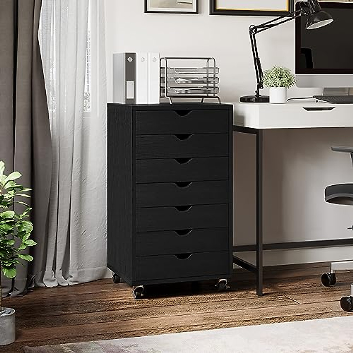 YITAHOME 7 Drawer Chest, Mobile File Cabinet with Wheels, Home Office Storage Dresser Cabinet, Black