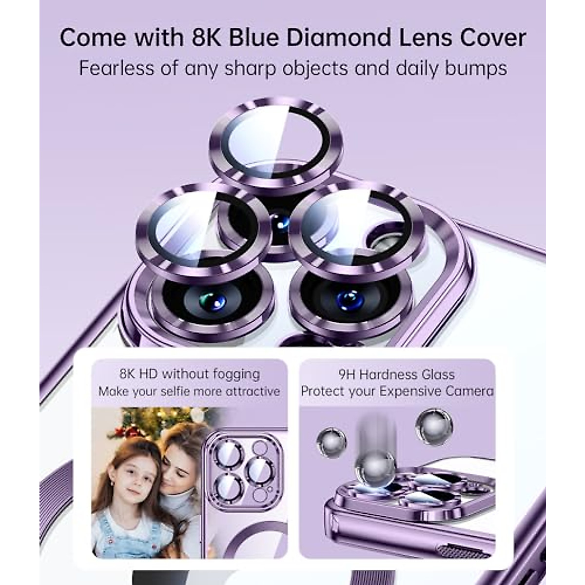 JUESHITUO Magnetic Clear for iPhone 14 ProMax Case with Full Camera Protection, No.1 Strong N52 Magnets, for iPhone 14 Pro Max Case, for Magsafe Women Girls Men Phone Case (6.7")-Deep Purple