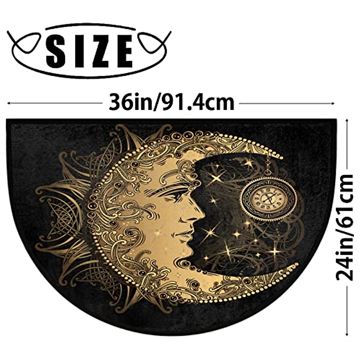 Apular Half Round Door Mat Indoor Entrance,Boho Crescent Moon Sun Mandala Non Slip Bath Rug, 24 x 36 Wear Resistant Semi Circle Floor Mats Area Rugs