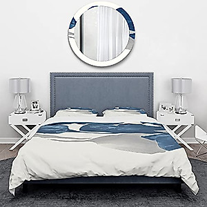 DesignQ Gouache Sapphire on Gray III Nautical & Coastal Duvet Cover Set, Blue Duvet Cover Set Queen, Abstract Bedding Set of 3 Pieces, All Season Nautical & Coastal Bedding Sets Queen