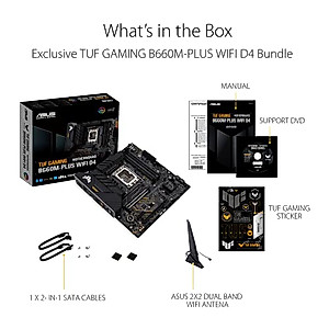 ASUS TUF B660M-PLUS WiFi D4 LGA 1700(Intel 12th Gen) mATX Gaming Motherboard (PCIe 5.0,DDR4,2xPCIe 4.0 M.2 Slots,WiFi 6,2.5 Gb LAN,Front USB 3.2 Gen 1 Type-C,Two-Way AI Noise Cancelation)