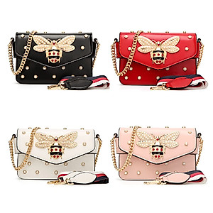 Beatfull Designer Bee Purse Fashion Crossbody Purse with Pearl for Women Pu Leather Shoulder Bag Clutch Handbags