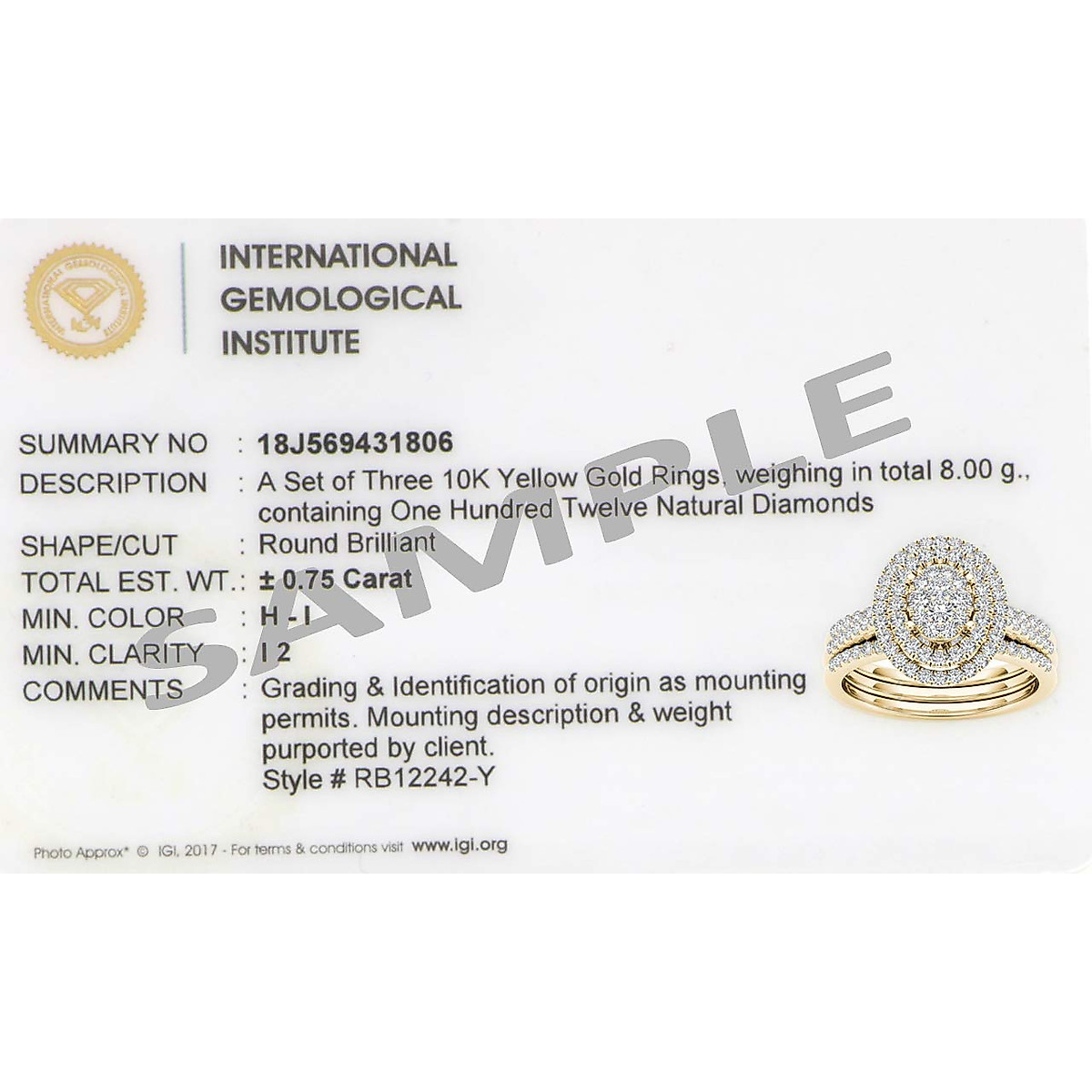 DZON IGI Certified 14k Yellow Gold 1 3/8 Carat TDW Diamond Three Stone Bridal Ring Set (I-J,I2)