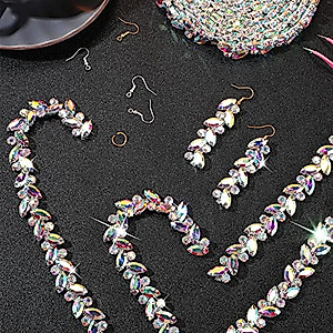 BBTO Bling Rhinestone Chain Trim Applique Crystal Flower Leaf Chain Sewing Trim Crafts Bridal Costume Embellishment Chain Trim for Jewelry DIY Necklace Bags Wedding Parties (AB, 6 Yards)
