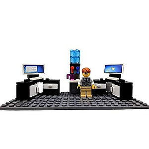 CUSTOM TOYS & HOBBIES INC Building Bricks Businessman Lawyer Full Office Setup 2 L Desks Keyboards Computers Water Cooler & Minifigure Miniature AFOL Holiday Birthday Gift for Kids