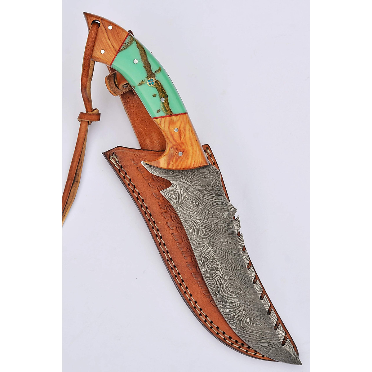 Sharp Forest Knives Handmade Damascus Steel 12 Inches Full Tang Hunting Knife BK-3054 - Beautiful Olive Wood & Resin Handle