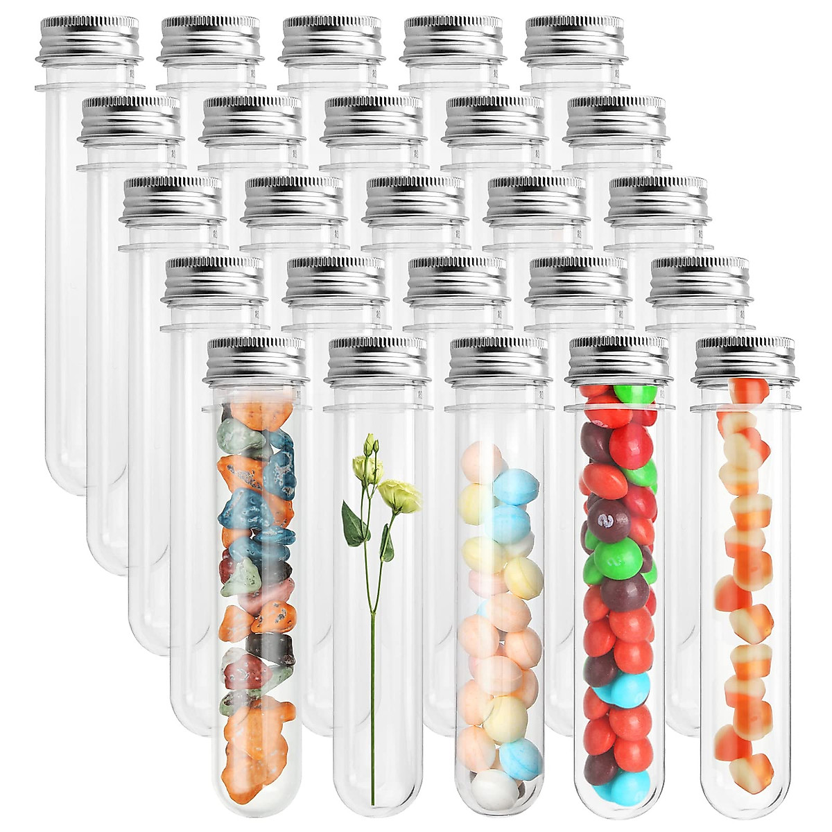 50 Pack 85ML Plastic Tubes with Caps, 150x30mm Plastic Clear Test Tubes for Sample, Scientific Experiments, Party, Candy Storage
