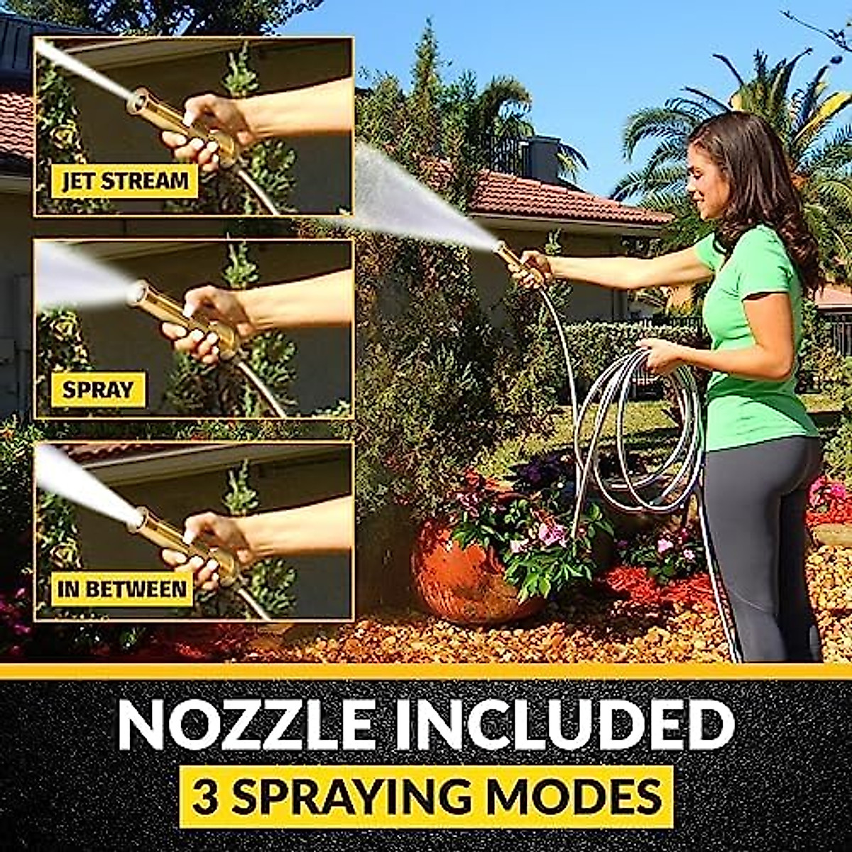 Bionic Steel Pro 50 FT Garden Hose with Nozzle, 304 Stainless Steel Metal Water Hose 50Ft, Flexible Hose, Kink Free, Lightweight and Durable, Crush Resistant Fitting, Easy to Coil, 500 PSI 2024 Model