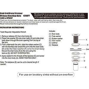 Grid Drain Strainer Assembly Without Overflow for Bathroom Sink, C.O. Plug Grid Lavatory Drain, Bathroom Sink Grid Strainer by Artiwell, Matte Black