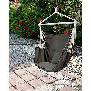 Miztli Hammock Chair Hanging Chair Swing for Bedroom with Anti-Slip Steel Spreader Bar, Max 500 Lbs, All The Hanging Hardwares Included, Best for Indoor Outdoor, 2 Cushions