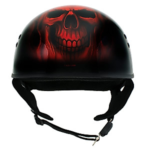 Milwaukee Leather Hot Leathers HLD1018 Black 'Red Flame Skull' Motorcycle DOT Approved Skull Cap Half Helmet for Men and Women Biker - Large