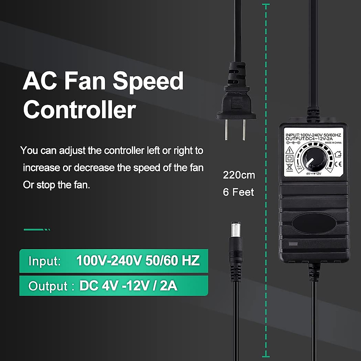 Wathai AC 110V 240V 120mm x 38mm Muffin Fan with Variable Speed Controller for Doorway, Room to Room, Wood Stove, Fireplace, Network Cabinet Circulation Cooling