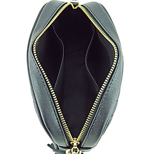 Simple Shoulder Bag Crosbody with Metal Chain Strap and Tassel Top Zipper (Black)