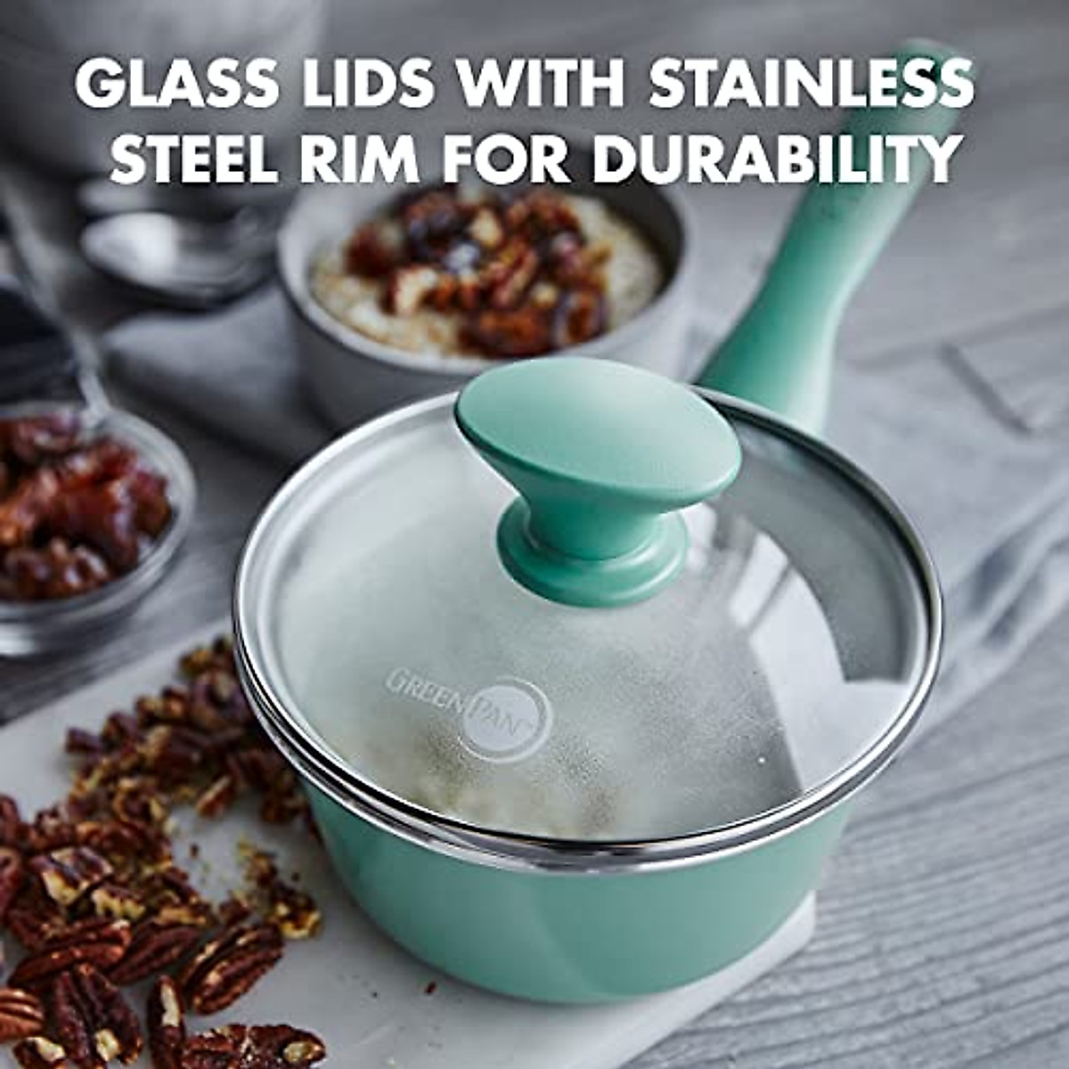 GreenPan Rio Healthy Ceramic Nonstick 1.2QT Saucepan Pot with Lid, PFAS-Free, Dishwasher Safe, Turquoise