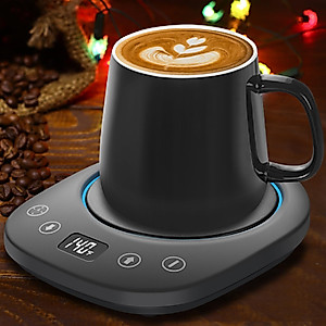 HYRIXDIRECT Coffee Mug Warmer with Mug Spoon Set, Electric Coffee Cup Warmer for Desk with Auto Shut Off, 7 Temperature Setting Heated Coffee Mug, Beverage, Milk, Tea Warmer