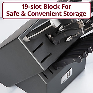 Master Maison Gray Kitchen Knife Set With Knife Block & Bonus Cleaver | German Stainless Steel Knives With Knife Sharpener & 8 Steak Knives | Butcher Block Knife Sets For Kitchen