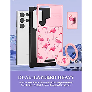Goocrux (2in1 for Samsung Galaxy S23 Ultra Case Flamingo for Women Girls Cute Girly Phone Cover Flamingos Design with Slide Camera Cover+Ring Holder Unique Aesthetic Cases for S23 Ultra 5G 6.8''