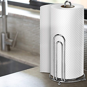 BaHoki Essentials Metal Paper Towel Holder - Countertop Dispenser for Contemporary Modern or Classic Kitchen and Bathroom - Accommodates All Roll Sizes (Silver)