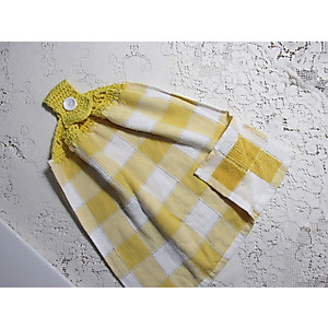 Yellow Buffalo Check Double Thickness Hanging Kitchen Towel - Yellow Cotton Crochet Top