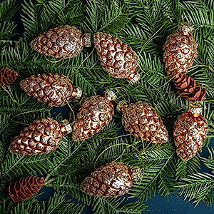 Watayo 12 Pcs Christmas Pinecone Glass Ornaments- Fall Hanging Pine Cone Painted Glass Ornaments- Glitter Pinecone Christmas Ornament for Xmas Tree DIY Crafts Fall Thanksgiving Day Decoration
