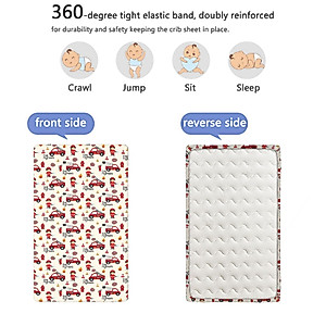 Fire Truck Themed Fitted Crib Sheet,Standard Crib Mattress Fitted Sheet Soft & Stretchy Fitted Crib Sheet-Crib Mattress Sheet or Toddler Bed Sheet, 28“ x52“,Multicolor