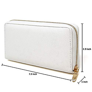 Me Plus Women Fashion Solid Color Faux Leather PU Long Wallet with Zipper Closure Card Slots Zippered Coin Pouch (White)