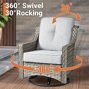 ovios 8 Piece Outdoor Patio Furniture with Cozy Comfortable Swivel Chair,Rattan Wicker Coversation Couch Set with 3 Seater Sofa,Sectional Set for Outside Patio Balcony Backyard Pool,Light Grey