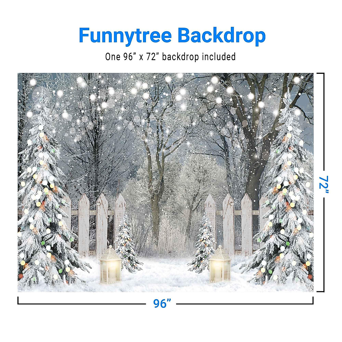 Funnytree 8x6FT Winter Photography Backdrop Glitter Snowy Forest Pine Tree Background Let It Snow Christmas Xmas Holiday Party Decor Banner Portrait Studio Booth Photobooth Props