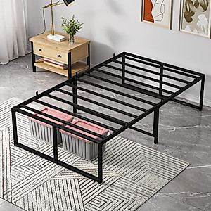 IDEALHOUSE Twin Metal Platform Bed Frame with Sturdy Steel Bed Slats,Mattress Foundation No Box Spring Needed Large Storage Space Easy to Assemble Non-Shaking and Non-Noise Black