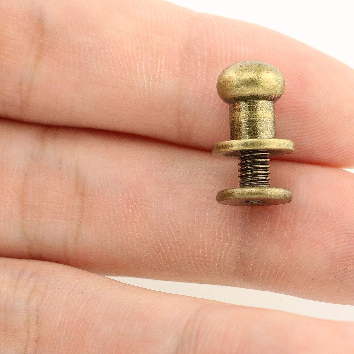 E-outstanding 30 Pack 8x10x10mm Ancient Bronze Round Head Button Stud Slotted Screws Chicago Screws Nail Rivet for DIY Leather Craft