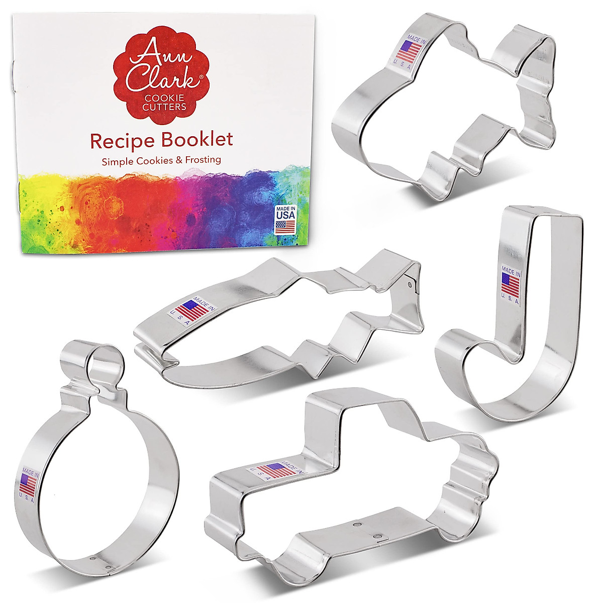 Father's Day Gone Fishing Cookie Cutters 5-Pc. Set Made in the USA by Ann Clark, Vintage Truck, Fish, Cute Goldfish, Hook, Bobber