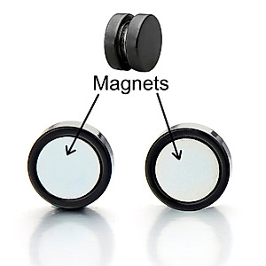 2pcs 8MM Magnetic Black Circle Stud Earrings for Men Women, Non-Piercing Clip On Cheater Fake Ear Gauges